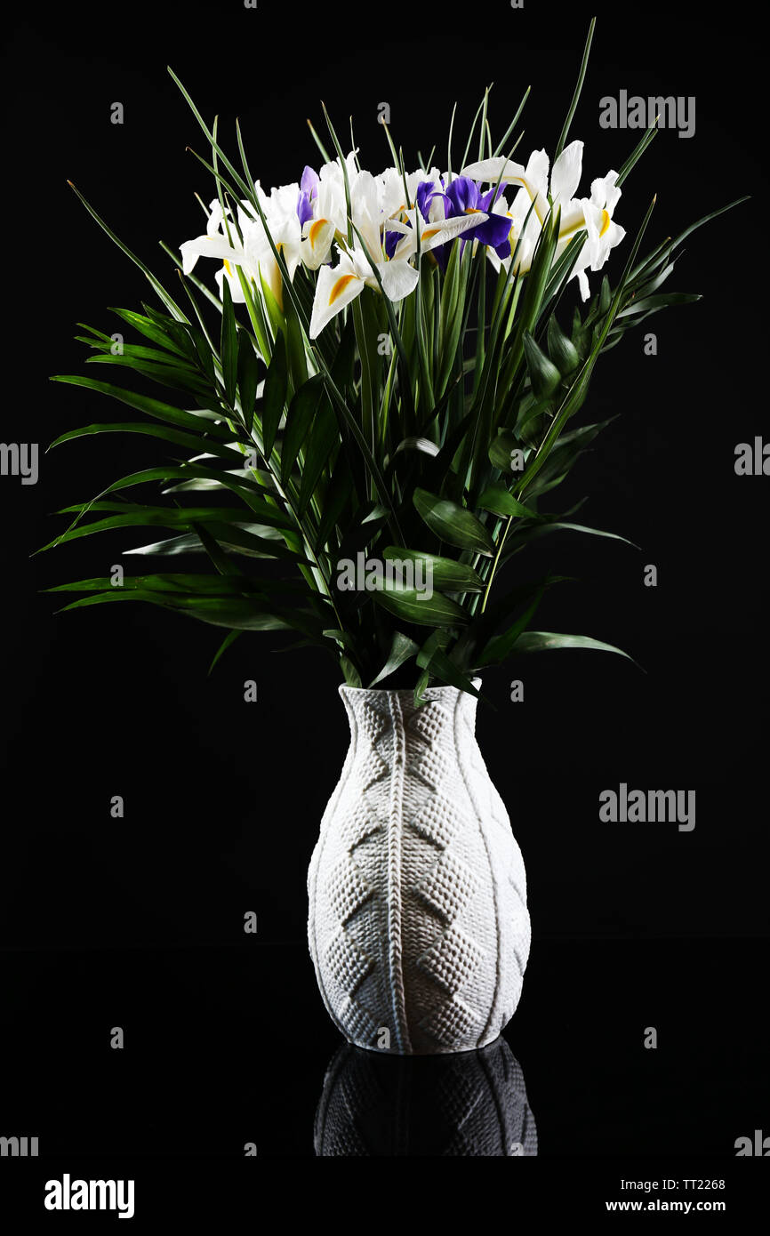 Beautiful irises on black background Stock Photo - Alamy