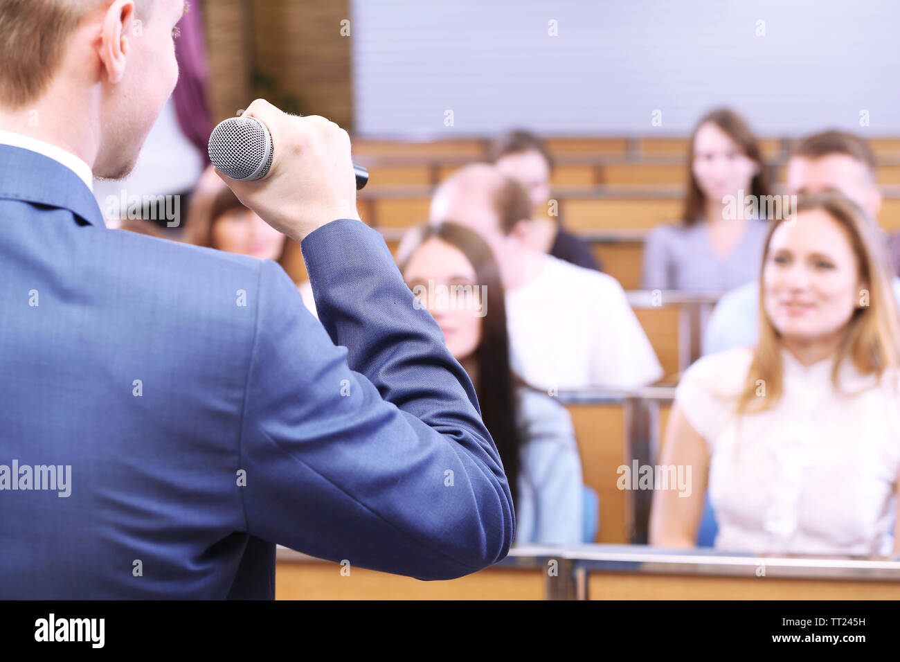 Businessman is making speech at conference room Stock Photo - Alamy