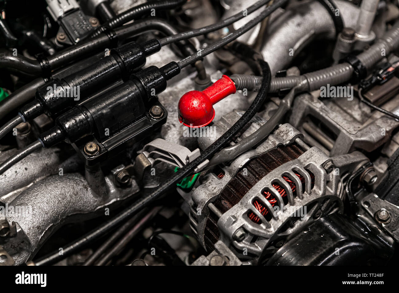 close-up of the engine, front view. Internal combustion engine, car ...
