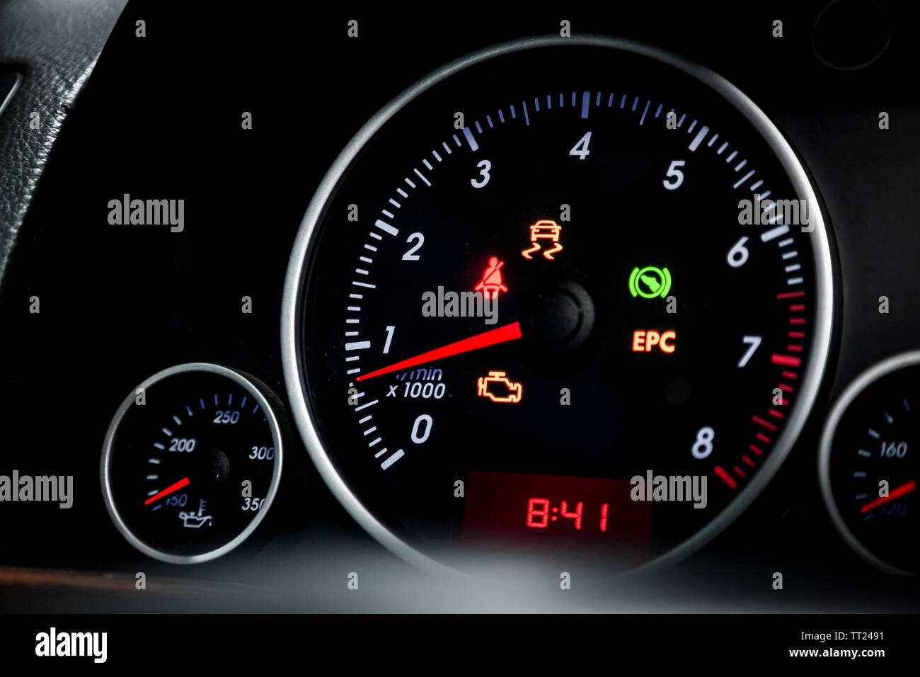 Interior view of car with black salon. Modern luxury prestige car ...