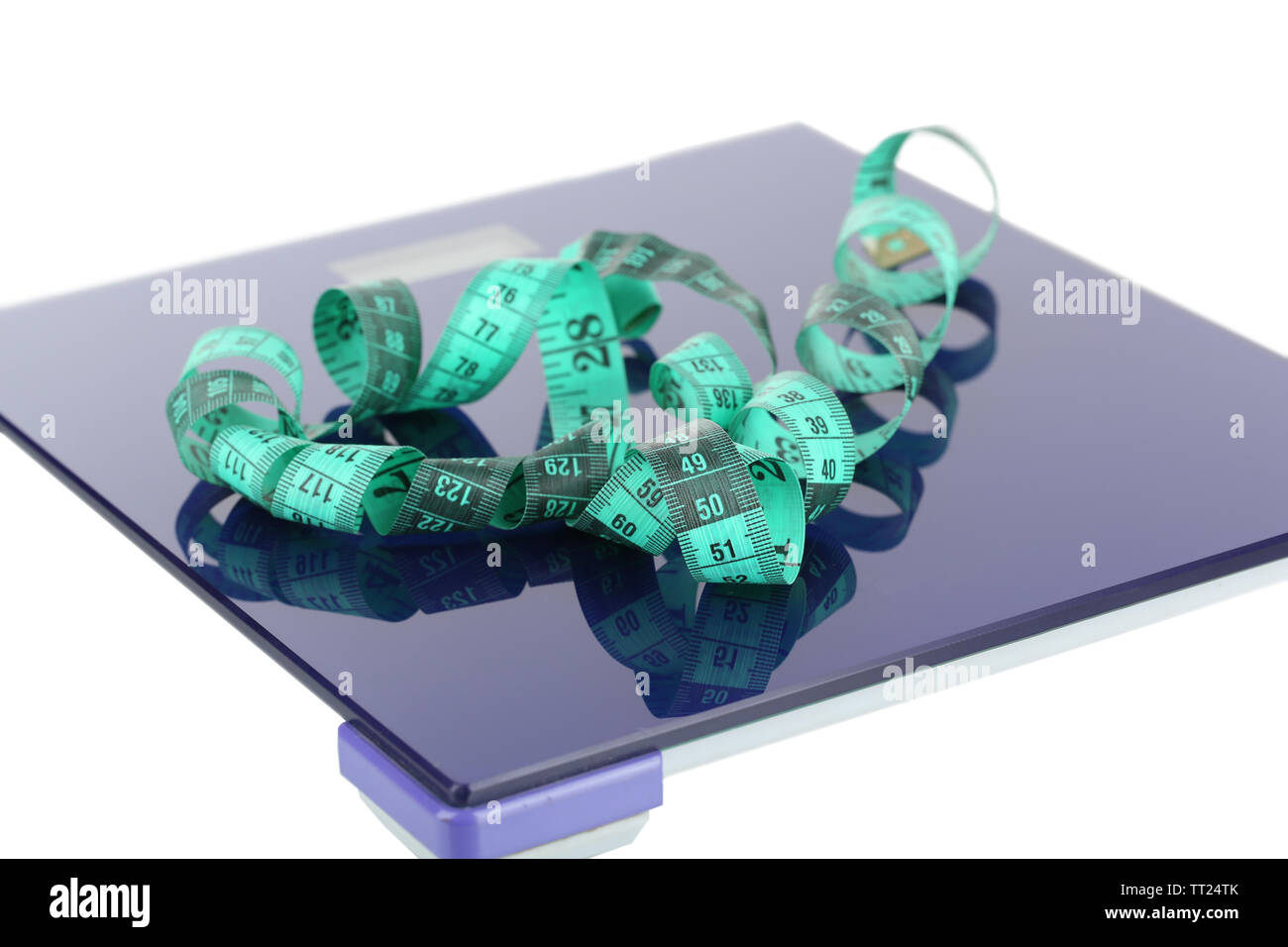 Measuring tape and scales isolated on white Stock Photo - Alamy