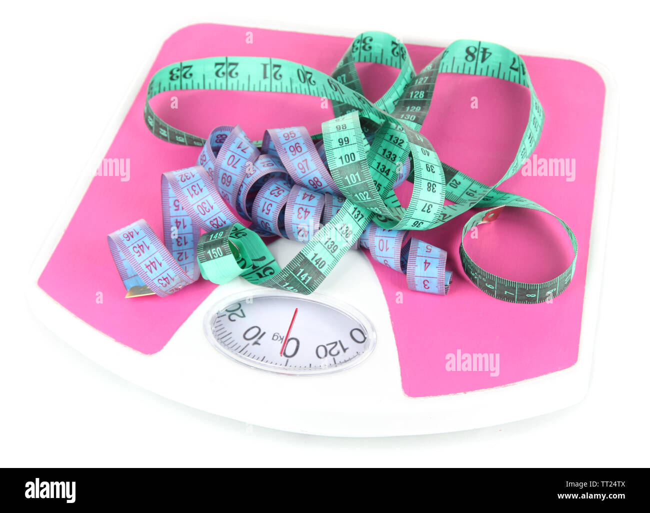 Measuring tape and scales isolated on white Stock Photo - Alamy