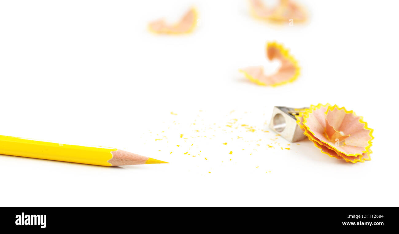 Pencil and pencil shavings, isolated on white Stock Photo - Alamy