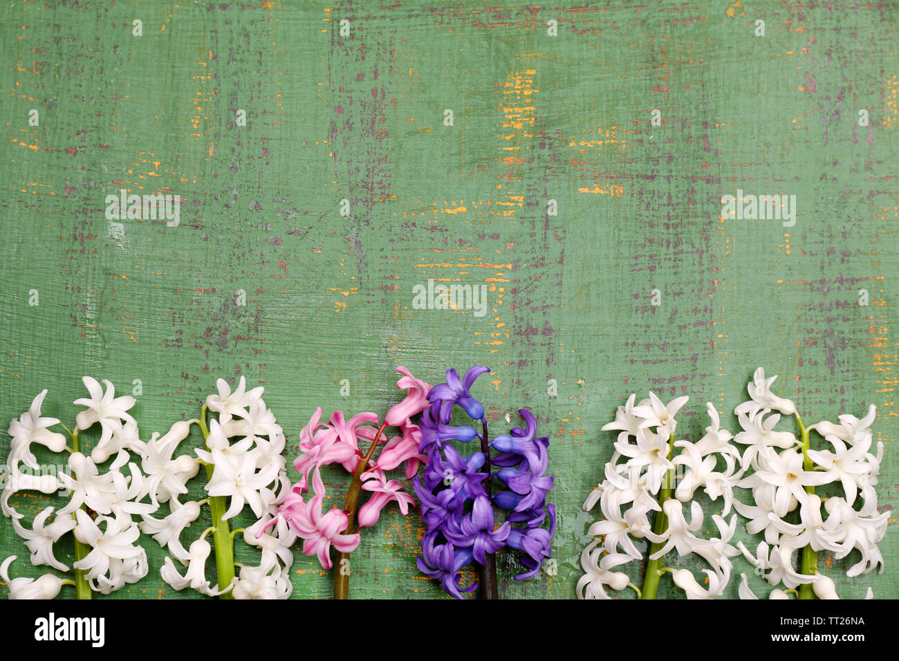 Beautiful hyacinths on color wooden background Stock Photo - Alamy