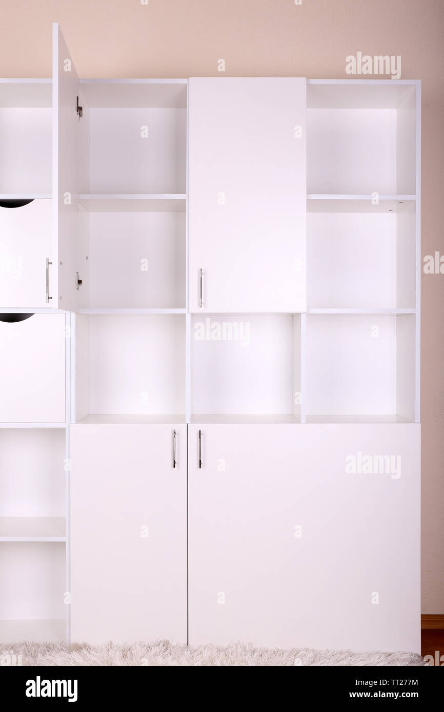 Empty white shelves close up Stock Photo - Alamy