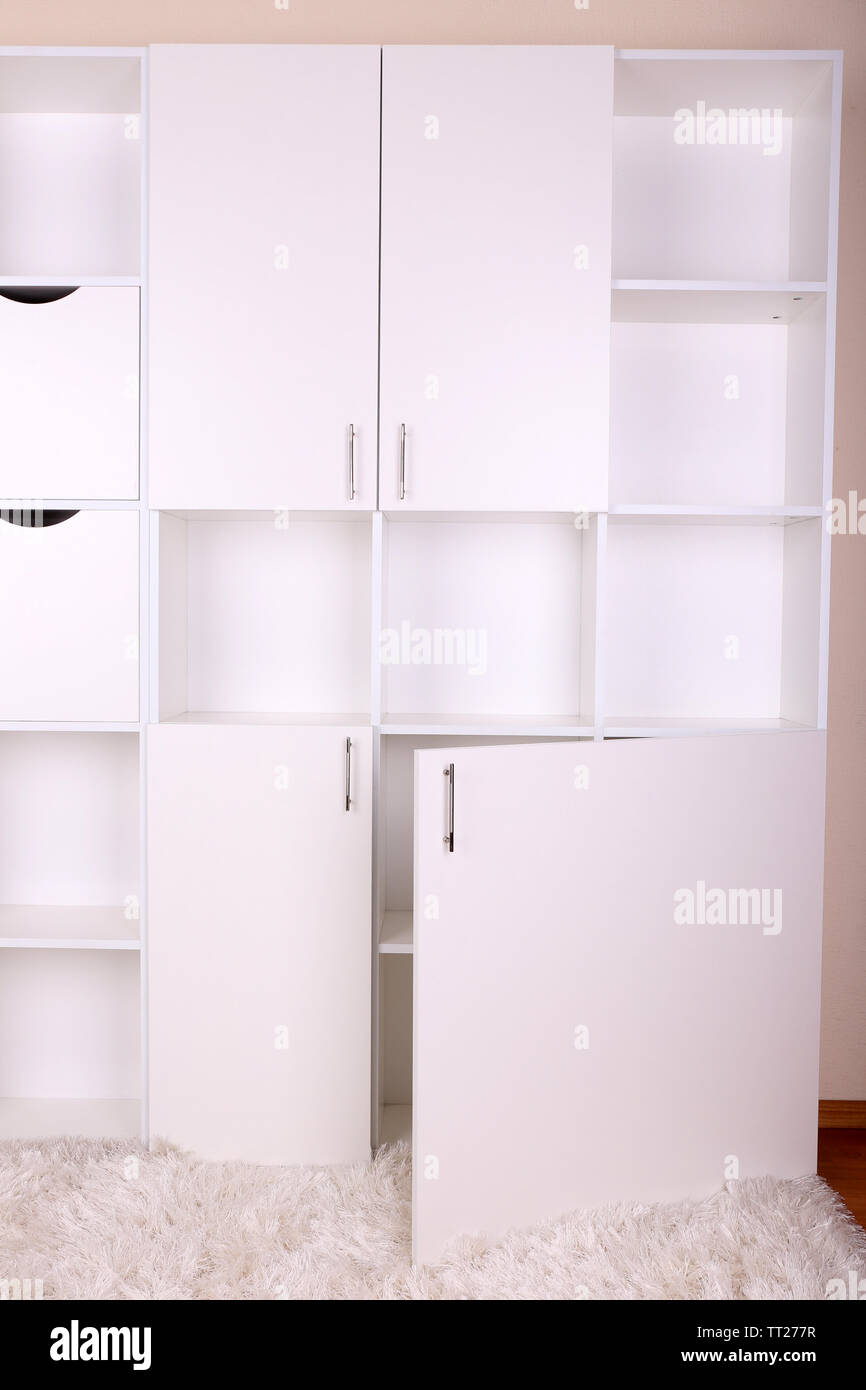 Empty white shelves close up Stock Photo - Alamy