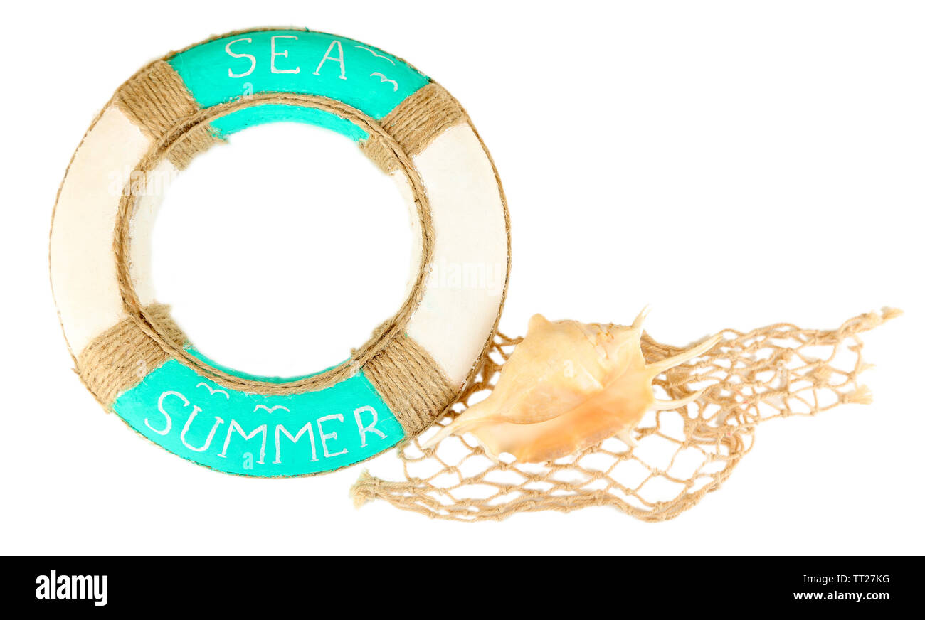Lifebuoy and shell, isolated on white Stock Photo - Alamy