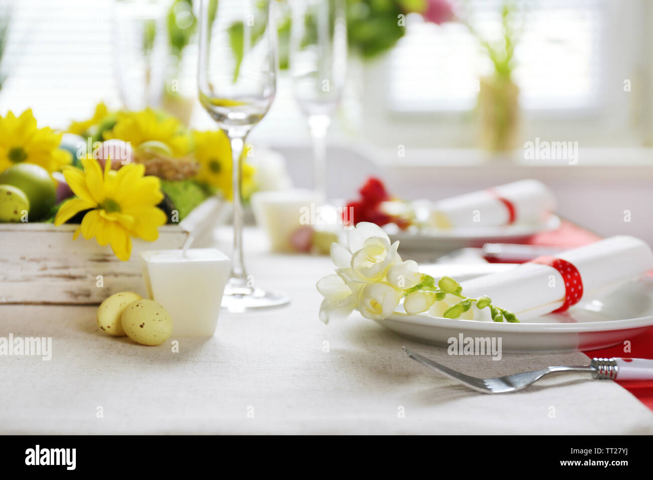 Beautiful holiday Easter table setting Stock Photo - Alamy