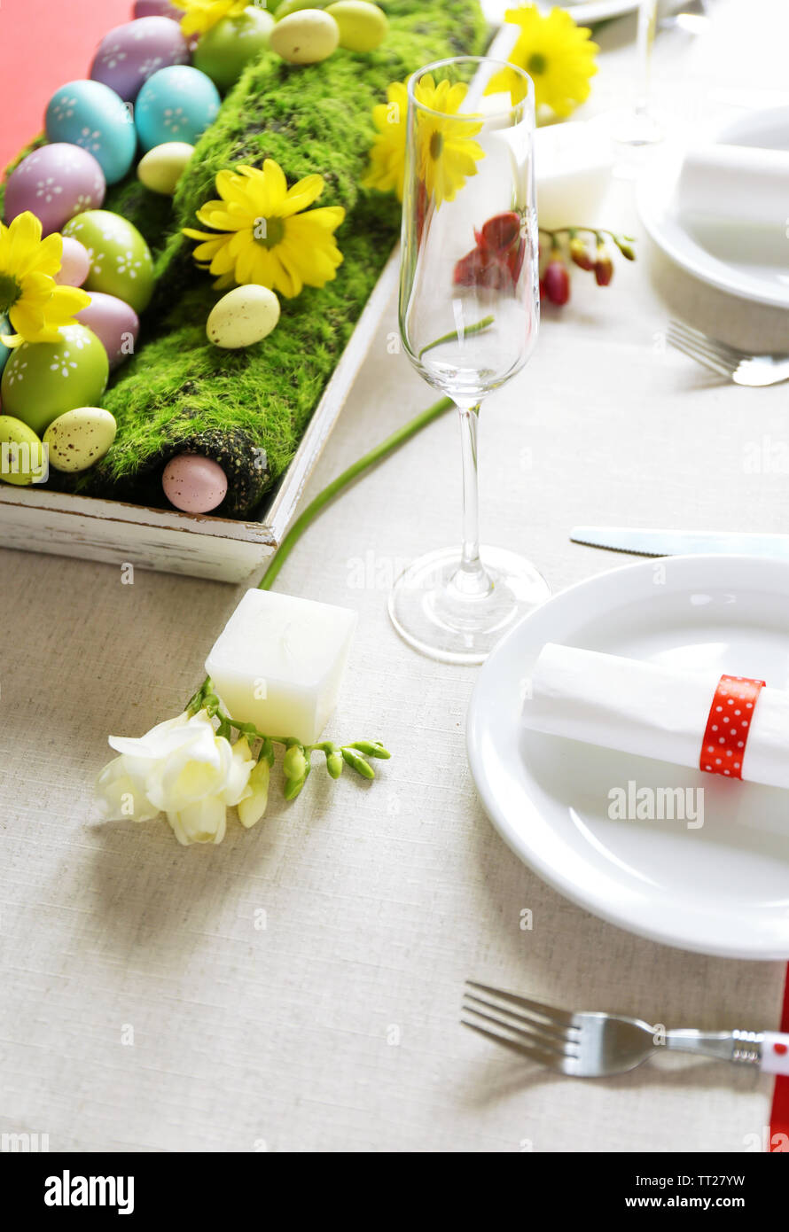 Beautiful holiday Easter table setting Stock Photo - Alamy