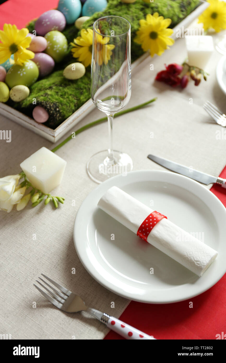 Beautiful holiday Easter table setting Stock Photo - Alamy