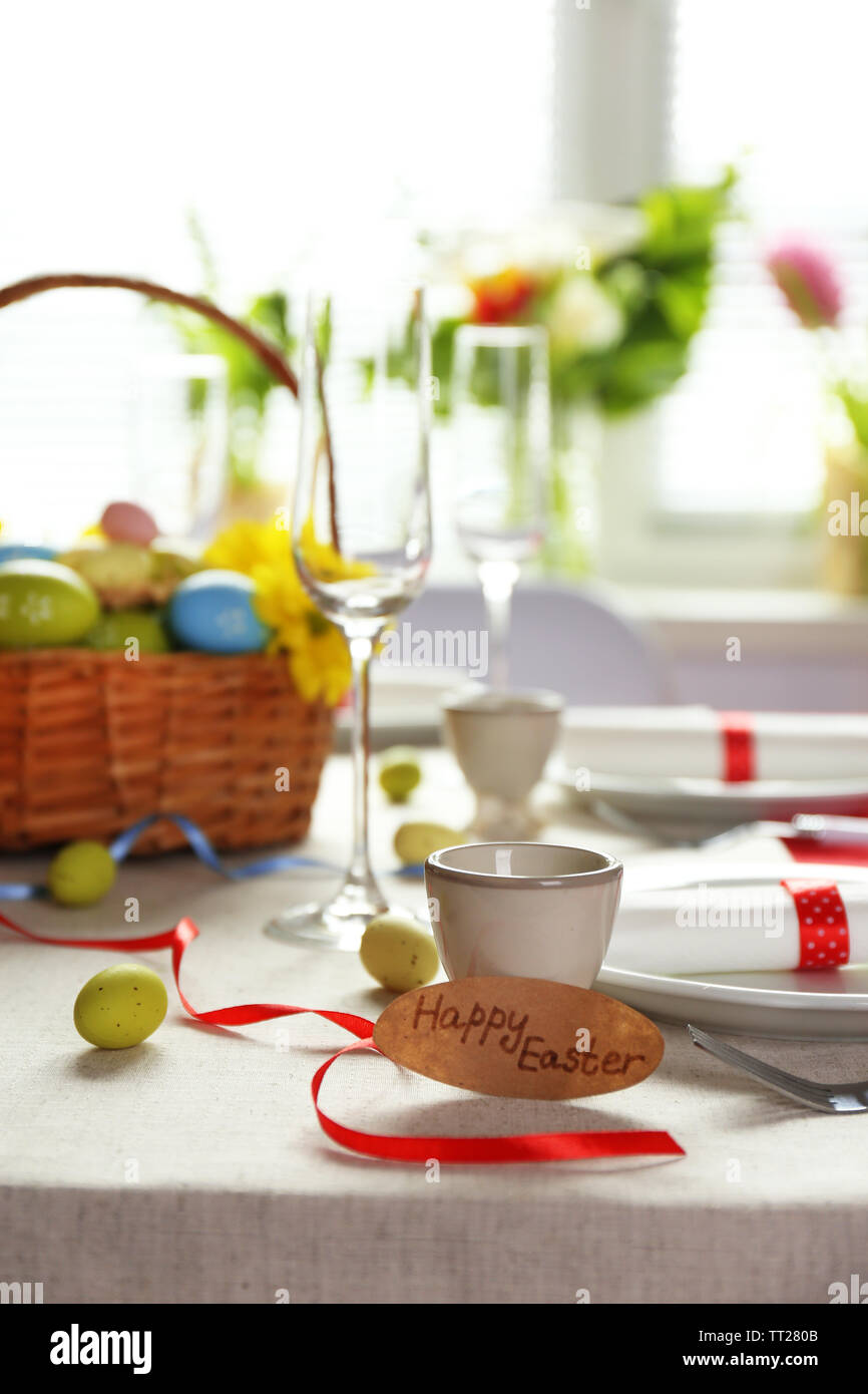 Beautiful holiday Easter table setting Stock Photo - Alamy