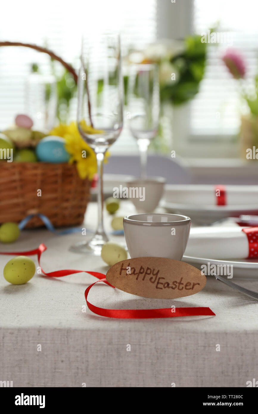 Beautiful holiday Easter table setting Stock Photo - Alamy