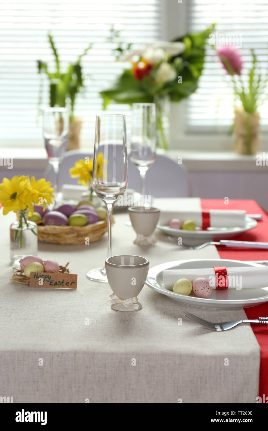 Beautiful holiday Easter table setting Stock Photo - Alamy