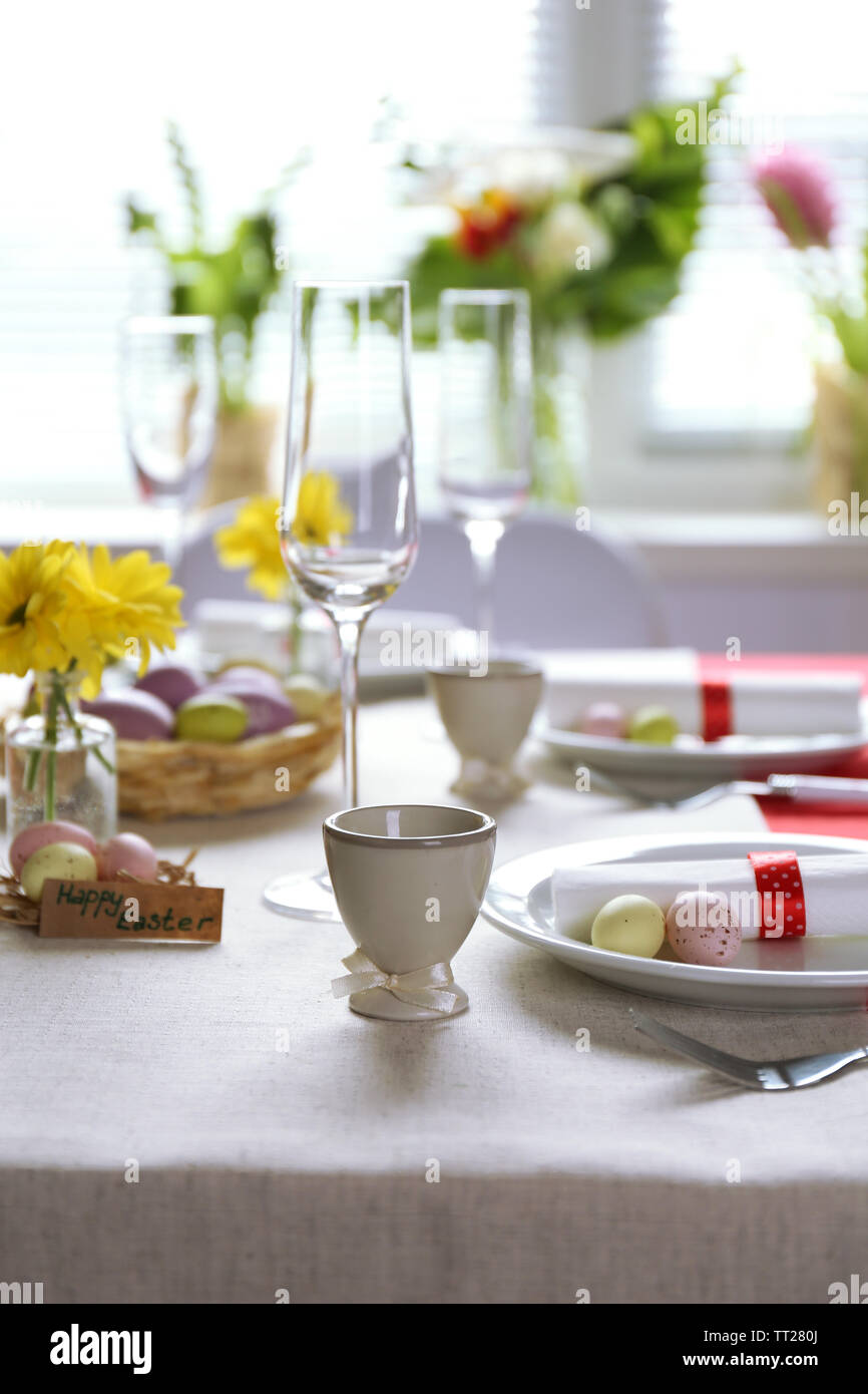 Beautiful holiday Easter table setting Stock Photo - Alamy
