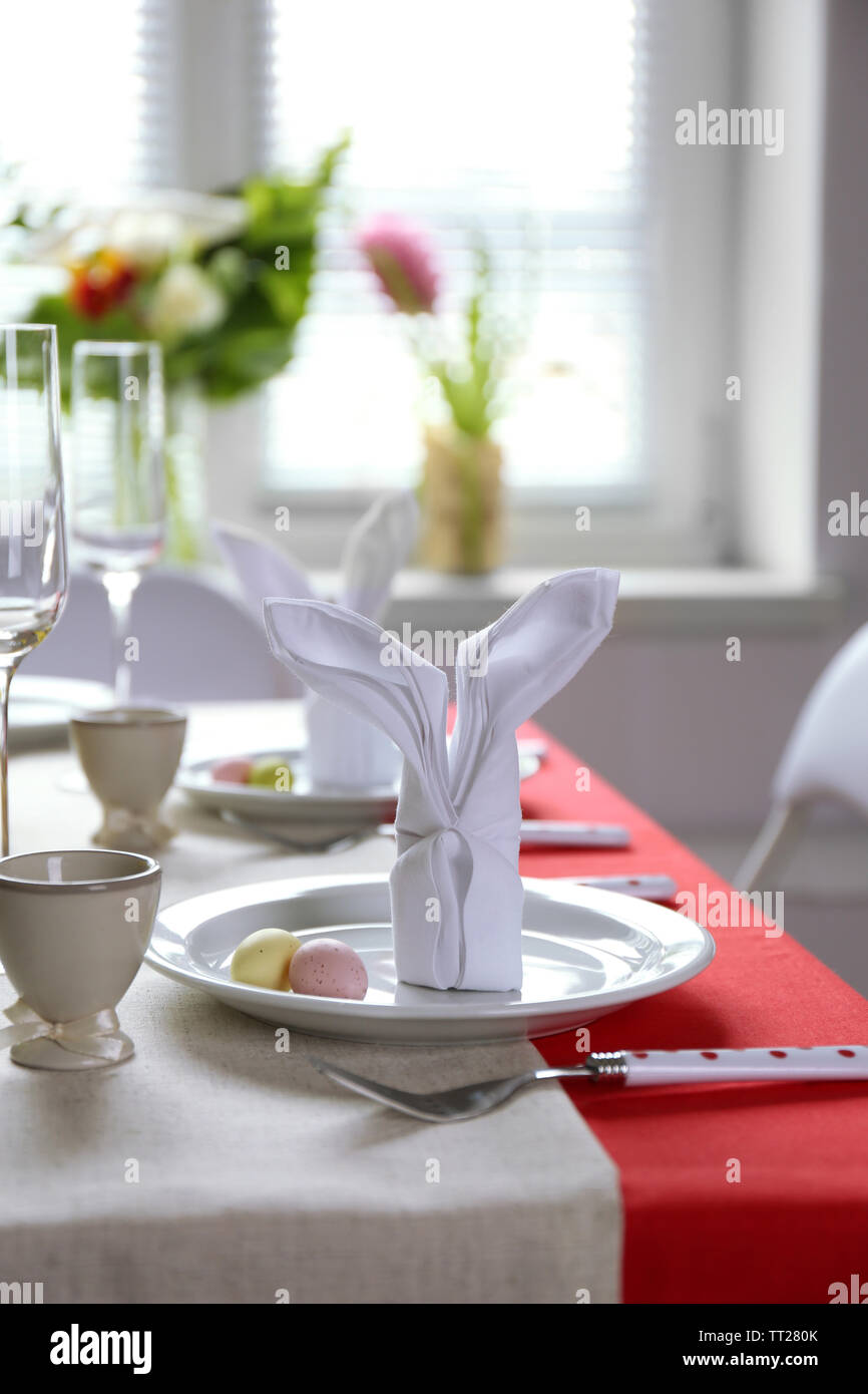 Beautiful holiday Easter table setting Stock Photo - Alamy
