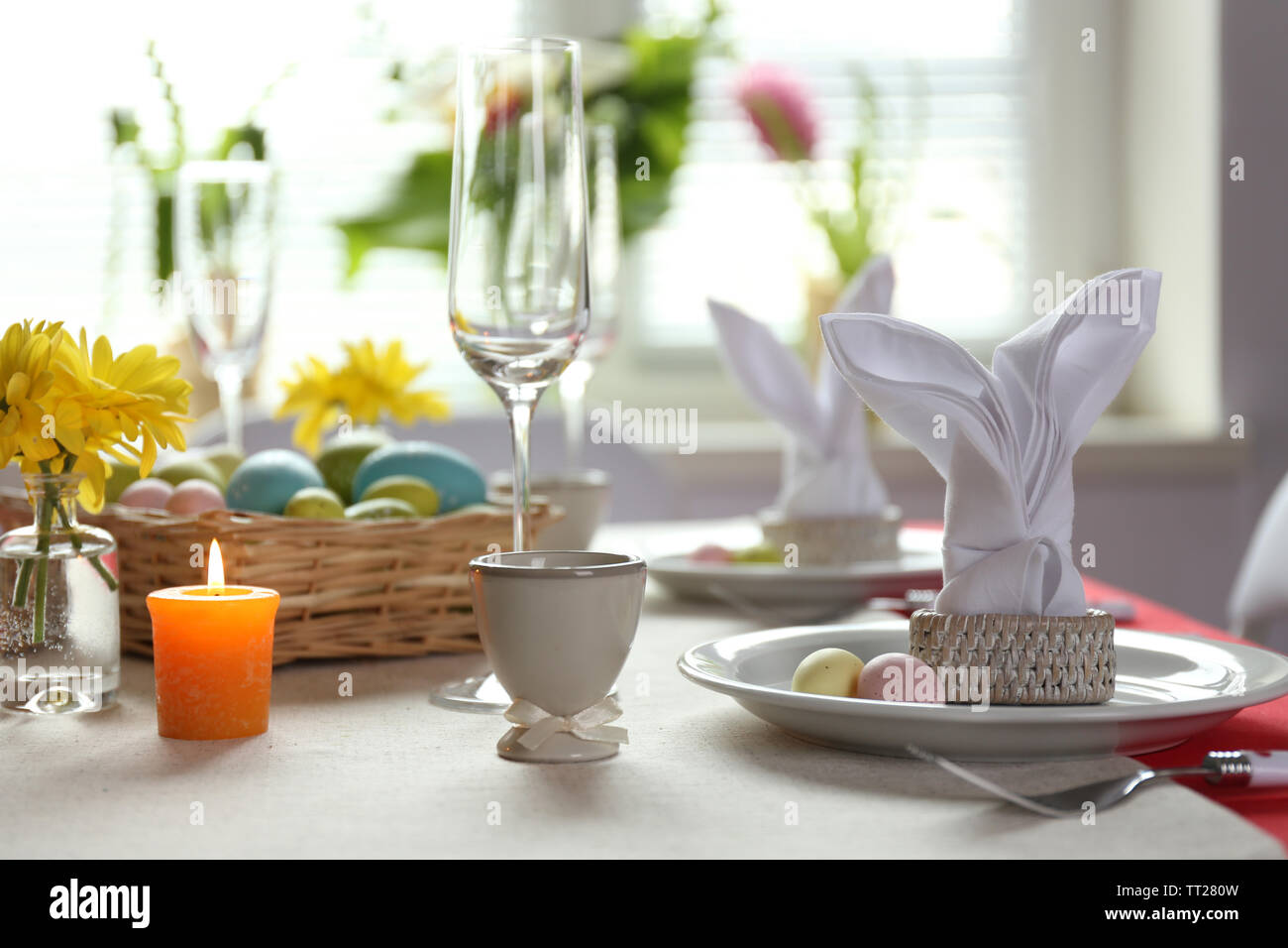 Beautiful holiday Easter table setting Stock Photo - Alamy