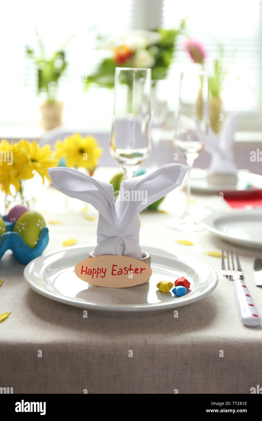 Beautiful holiday Easter table setting Stock Photo - Alamy