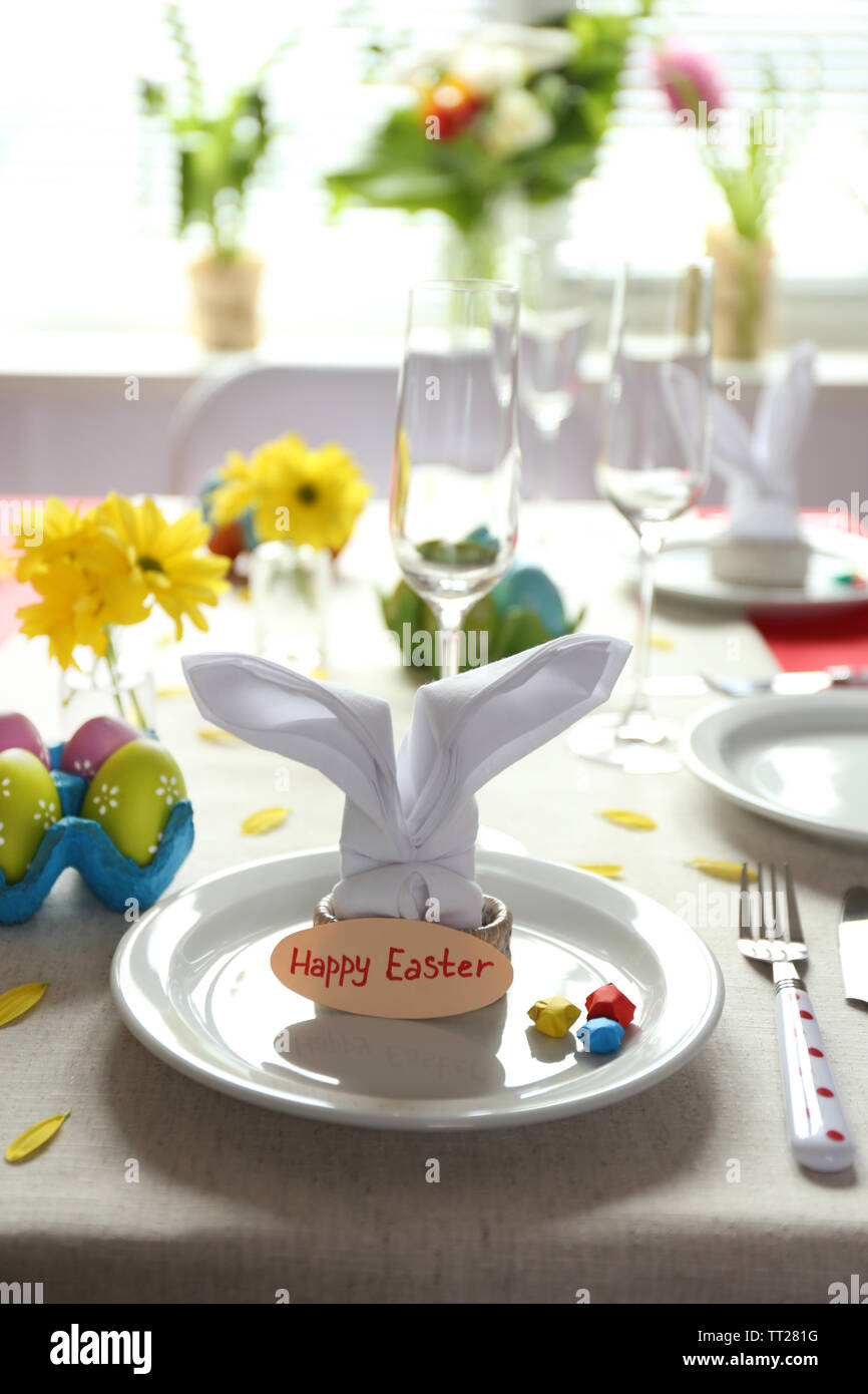 Beautiful holiday Easter table setting Stock Photo - Alamy
