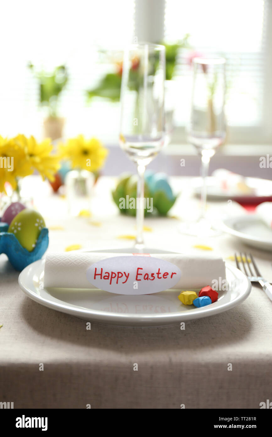 Beautiful holiday Easter table setting Stock Photo - Alamy