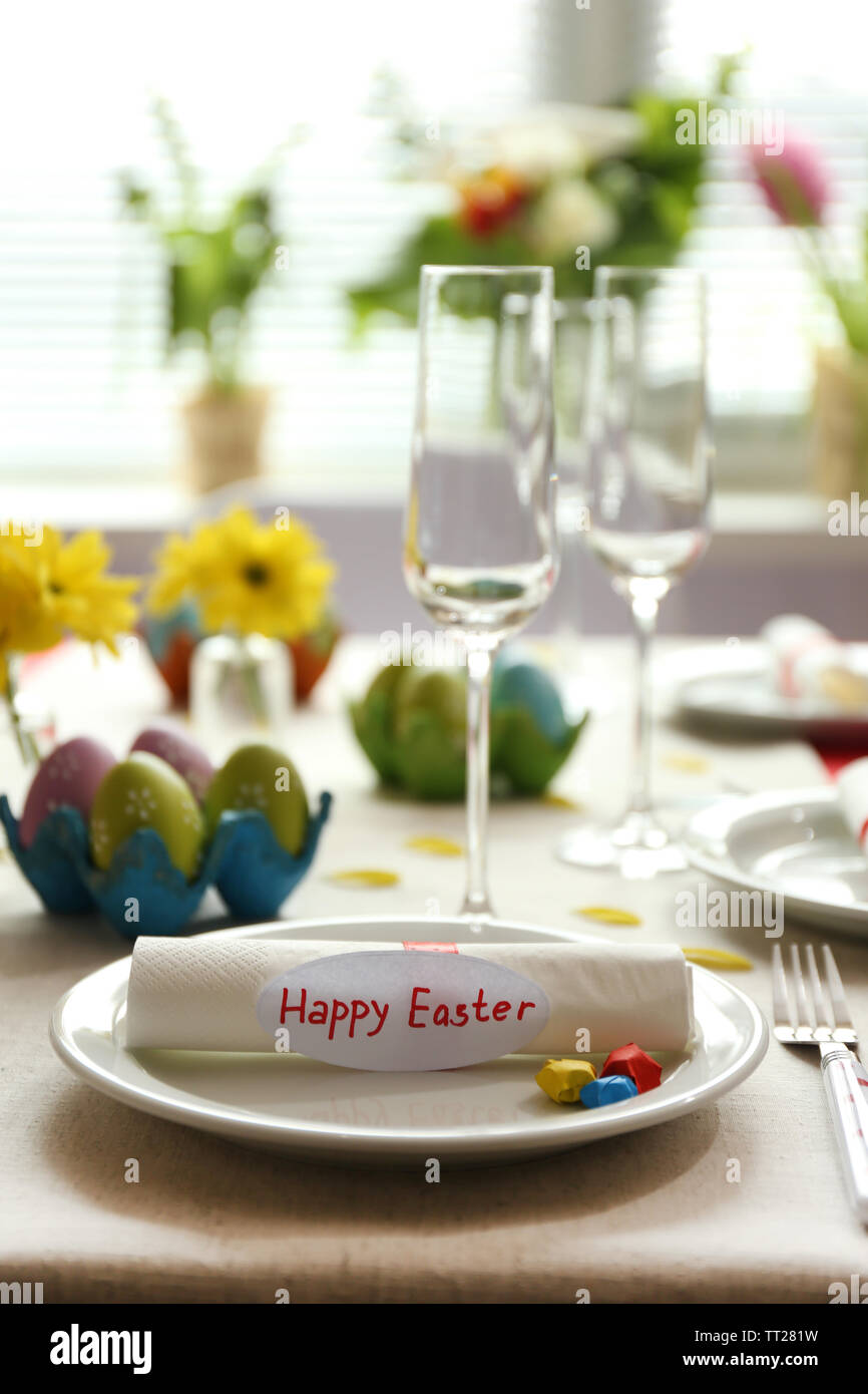Beautiful holiday Easter table setting Stock Photo - Alamy