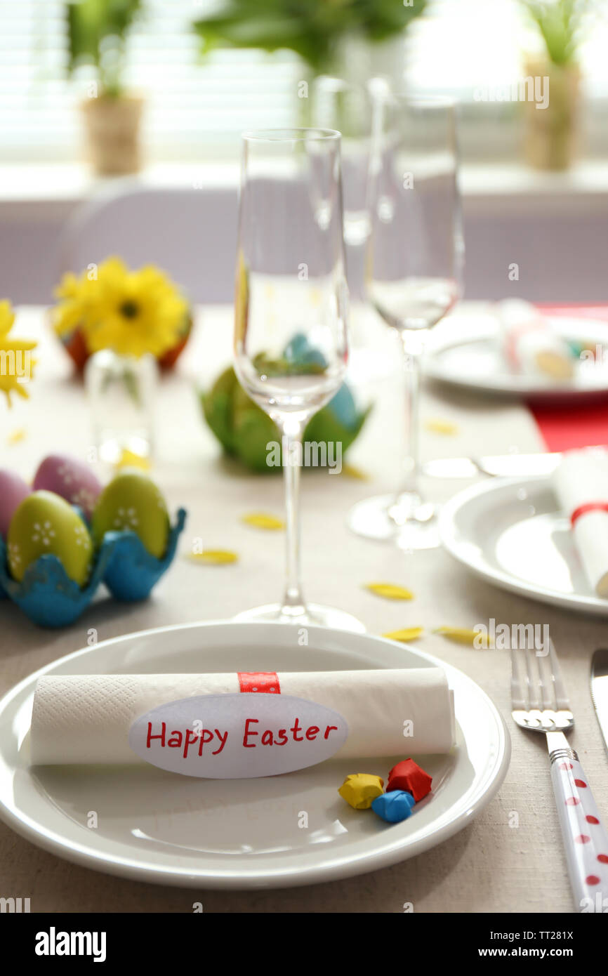 Beautiful holiday Easter table setting Stock Photo - Alamy