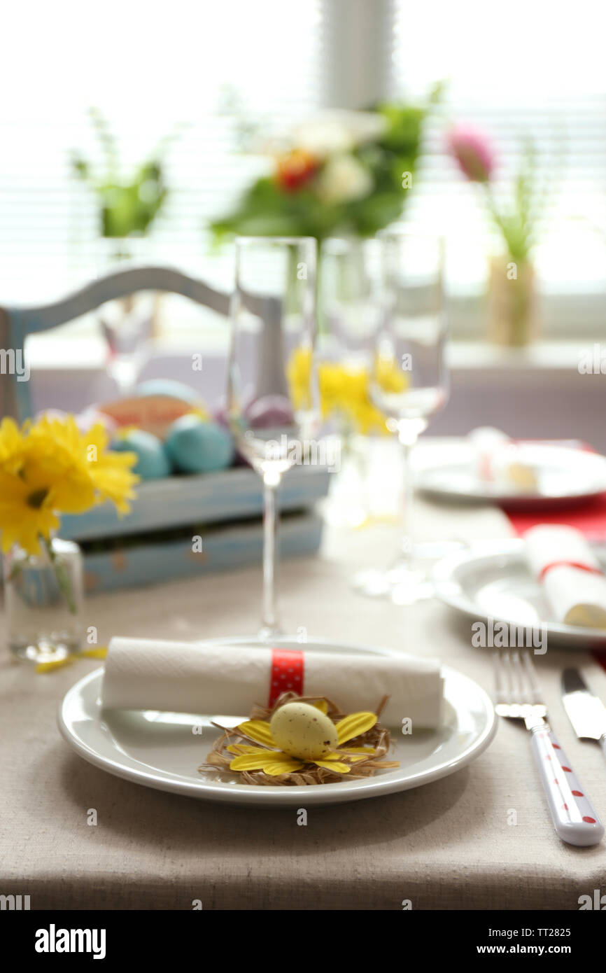 Beautiful holiday Easter table setting Stock Photo - Alamy