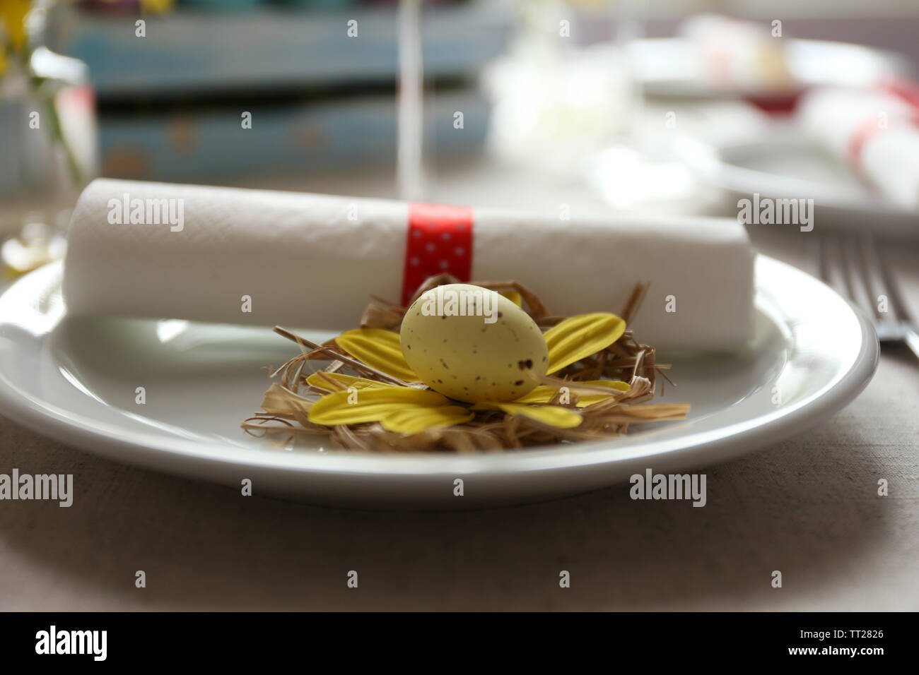 Beautiful holiday Easter table setting Stock Photo - Alamy