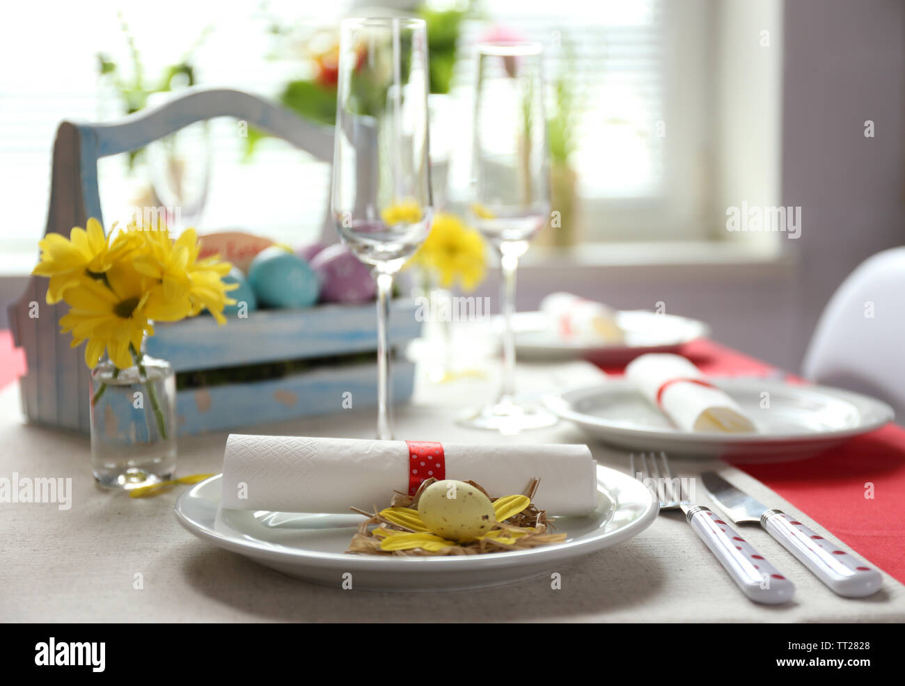Beautiful holiday Easter table setting Stock Photo - Alamy