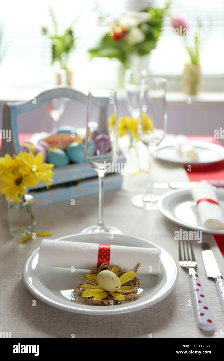 Beautiful holiday Easter table setting Stock Photo - Alamy
