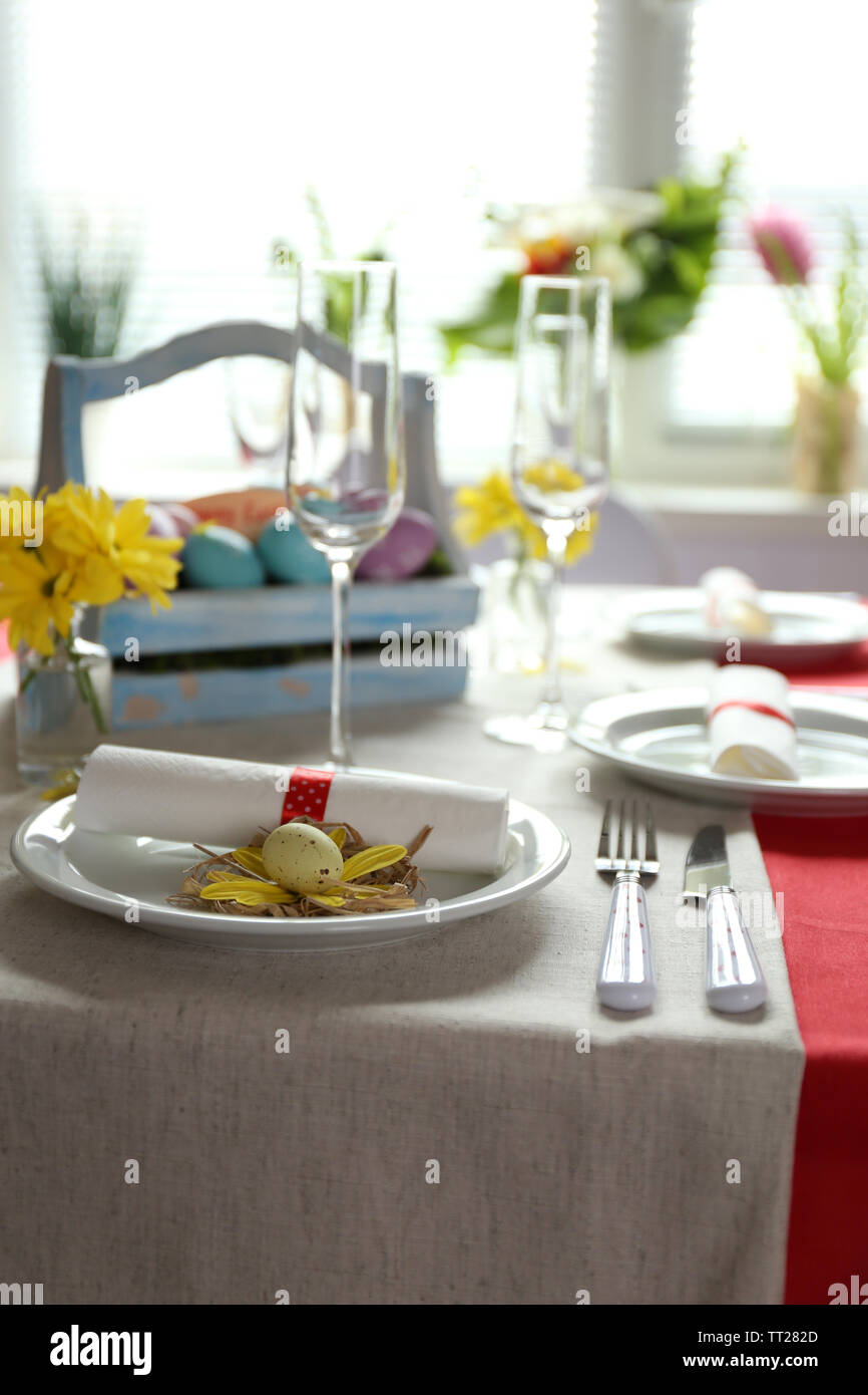 Beautiful holiday Easter table setting Stock Photo - Alamy
