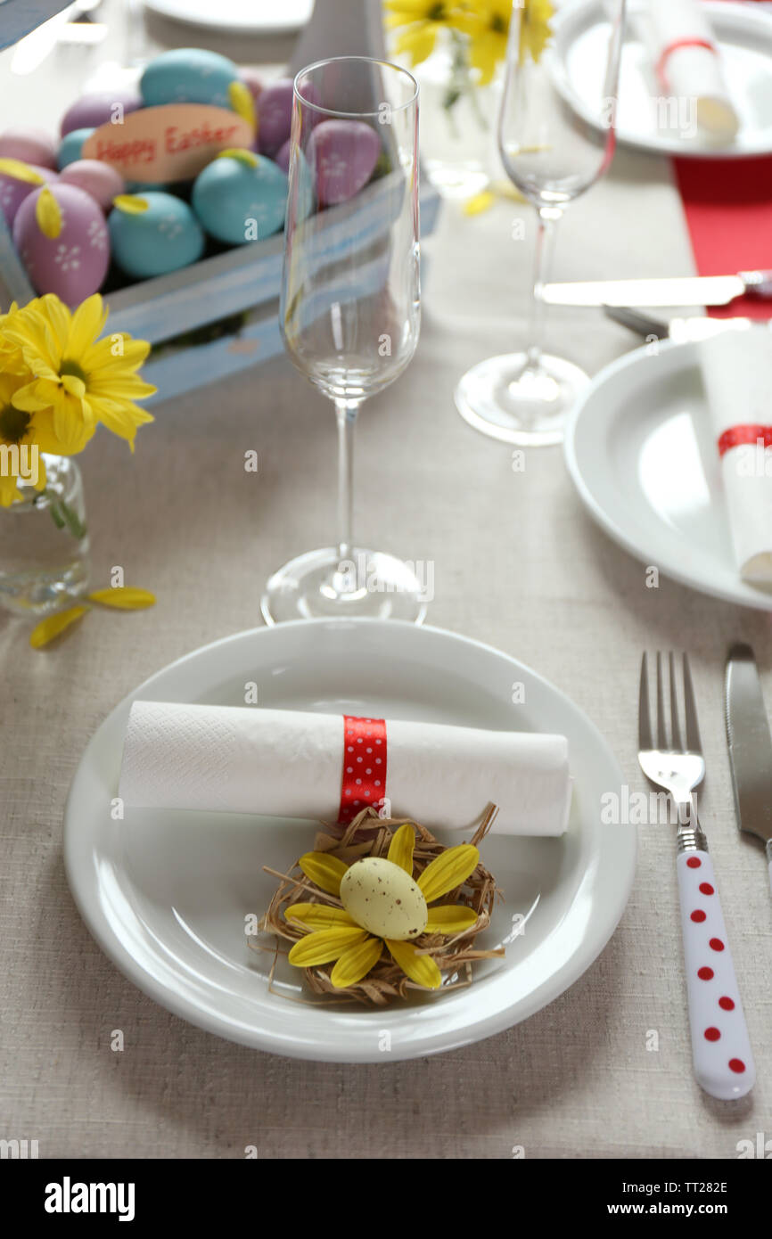 Beautiful holiday Easter table setting Stock Photo - Alamy