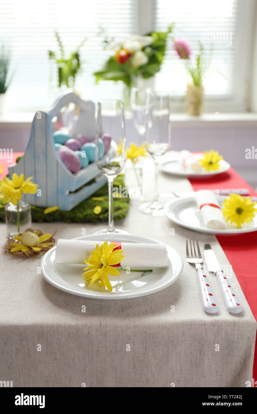 Beautiful holiday Easter table setting Stock Photo - Alamy