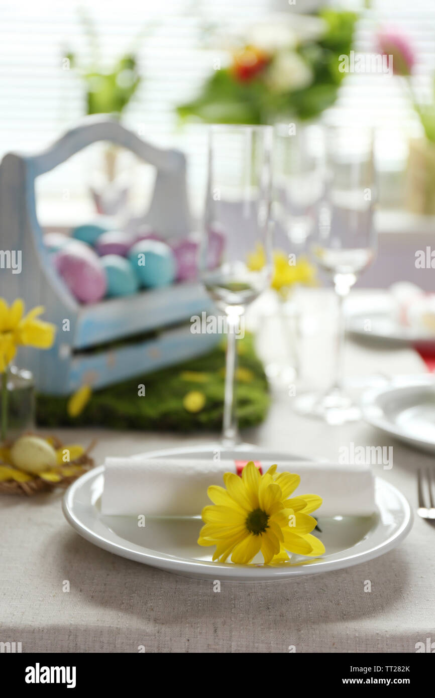 Beautiful holiday Easter table setting Stock Photo - Alamy