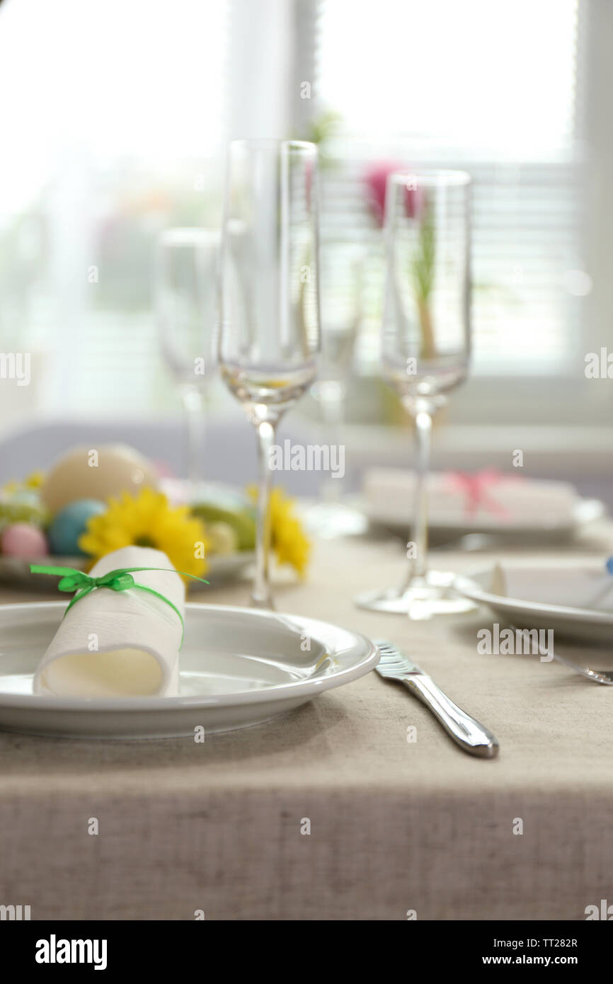 Beautiful holiday Easter table setting Stock Photo - Alamy