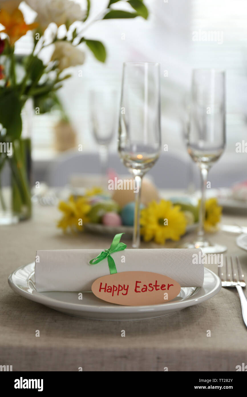 Beautiful holiday Easter table setting Stock Photo - Alamy
