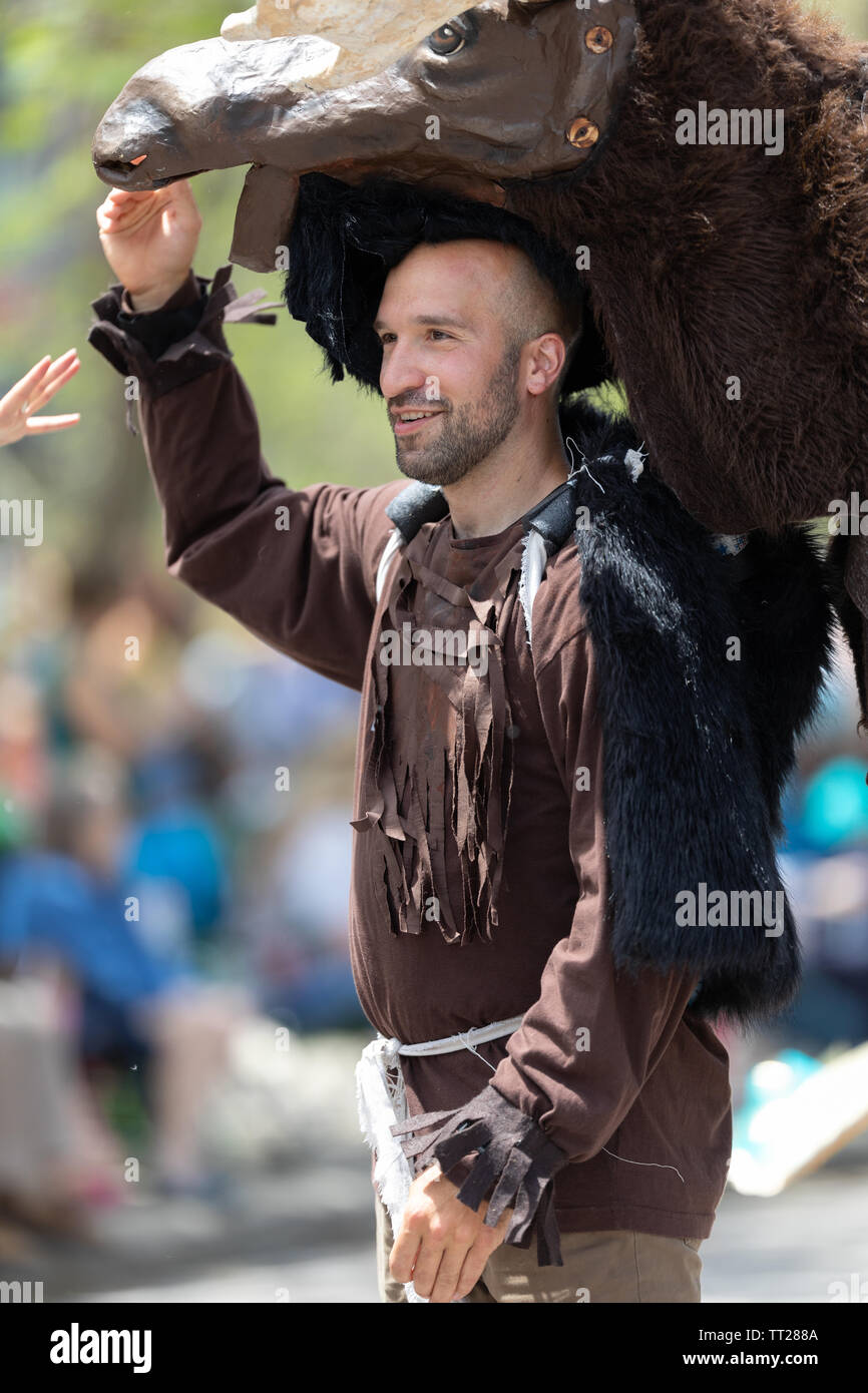 Cleveland, Ohio, USA - June 8, 2019: Parade the Circle, man wearing an ...