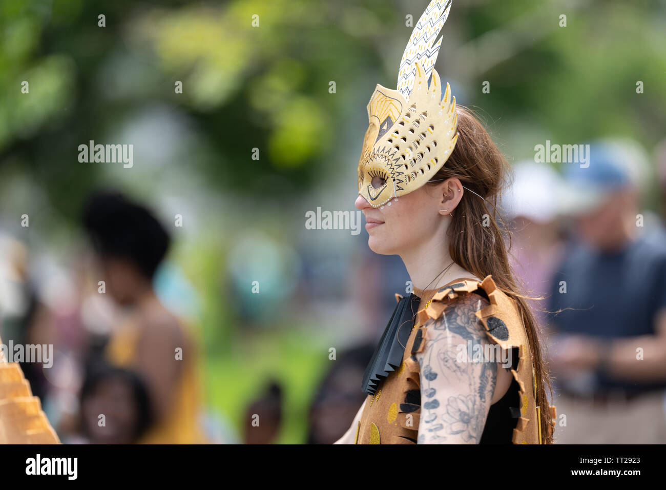 Cleveland, Ohio, USA - June 8, 2019: Parade the Circle, caucasian woman ...