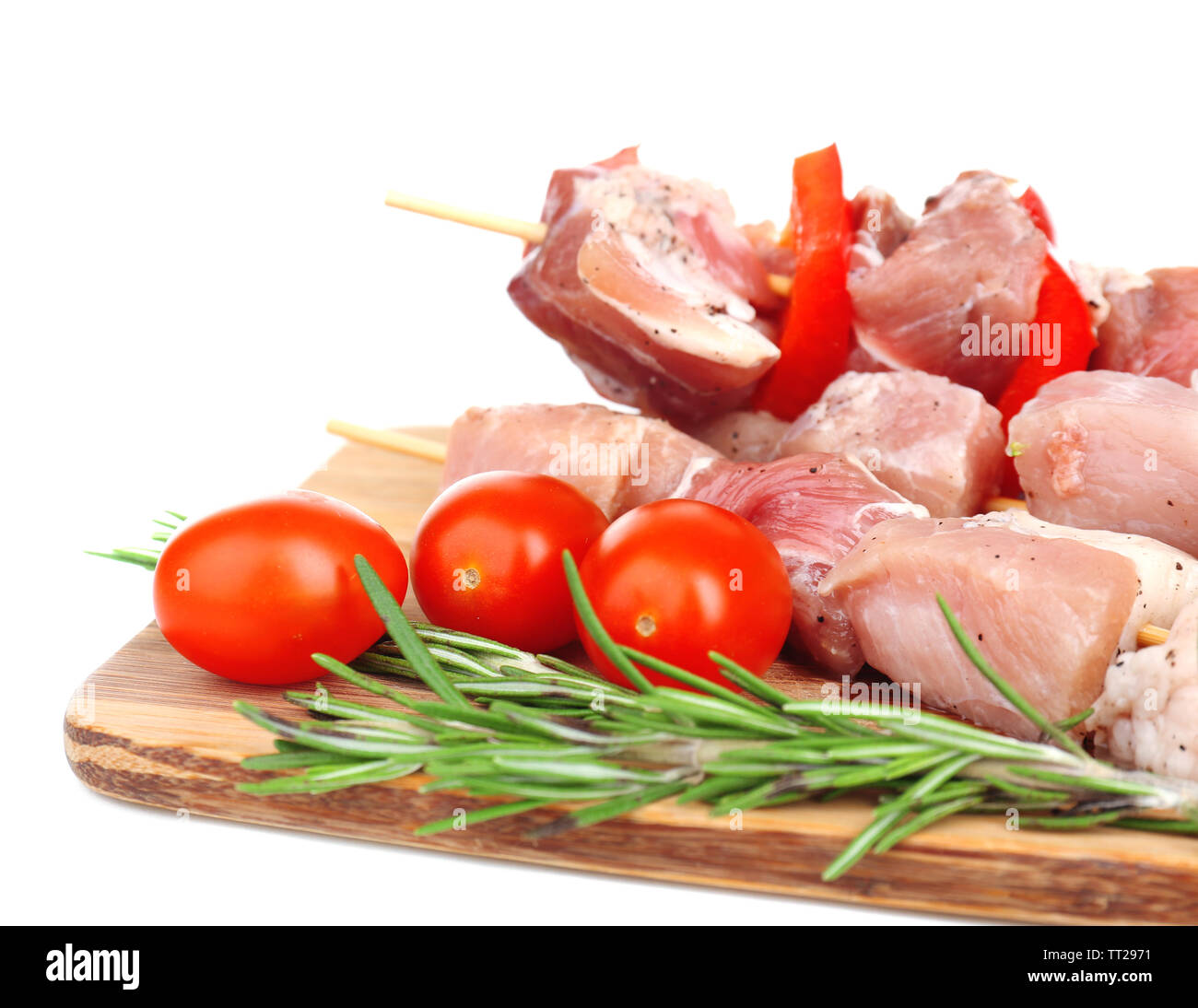 Raw pork kebab isolated on white Stock Photo - Alamy