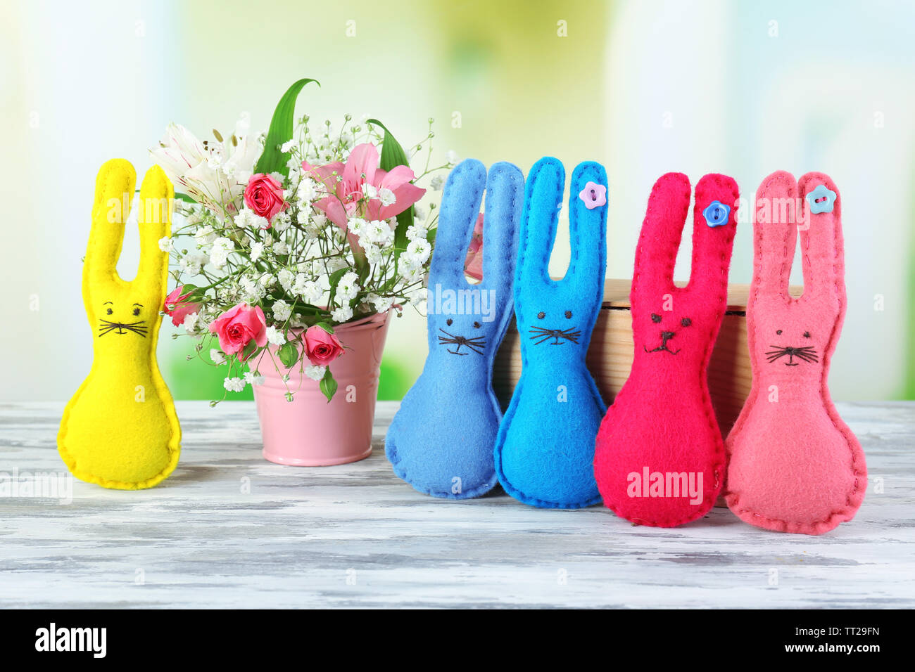Composition with funny handmade Easter rabbits Stock Photo - Alamy