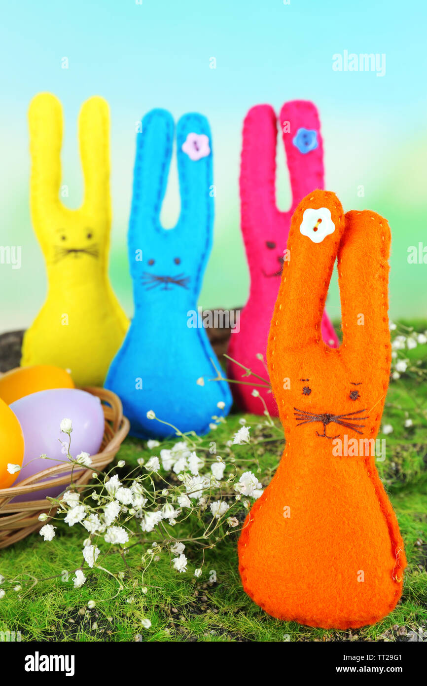 Composition with funny handmade Easter rabbits Stock Photo - Alamy