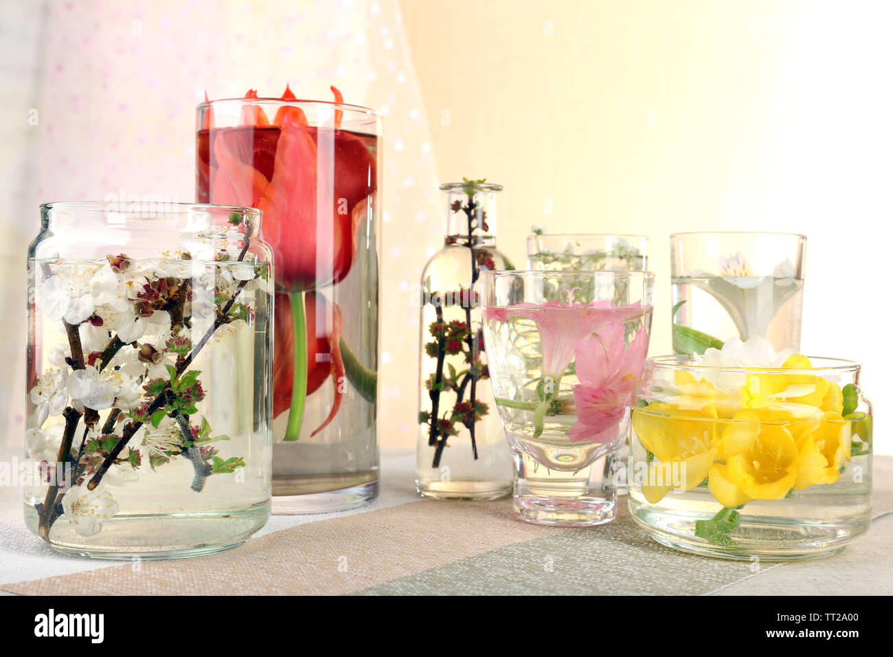 Spring flowers submerged in water close up Stock Photo - Alamy