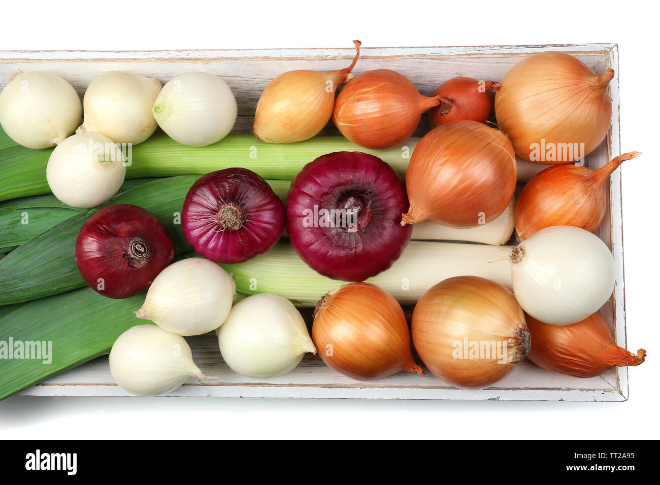 Different raw onion, isolated on white Stock Photo - Alamy