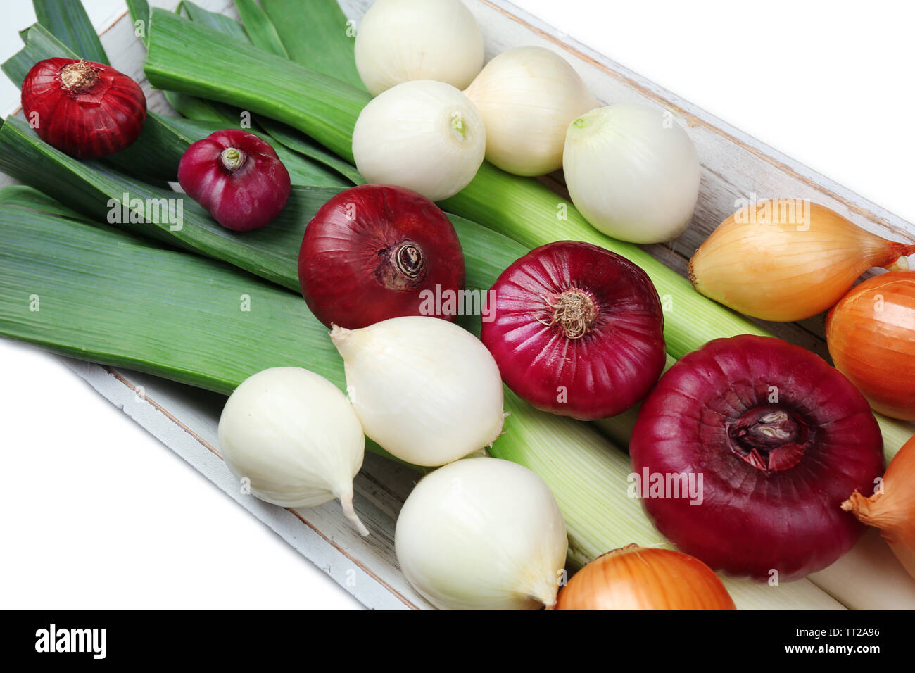 Different raw onion, isolated on white Stock Photo - Alamy