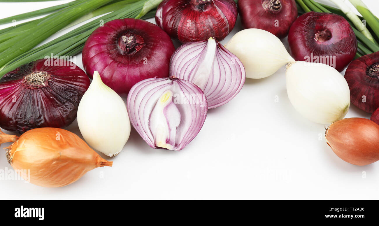 Different raw onion, isolated on white Stock Photo - Alamy