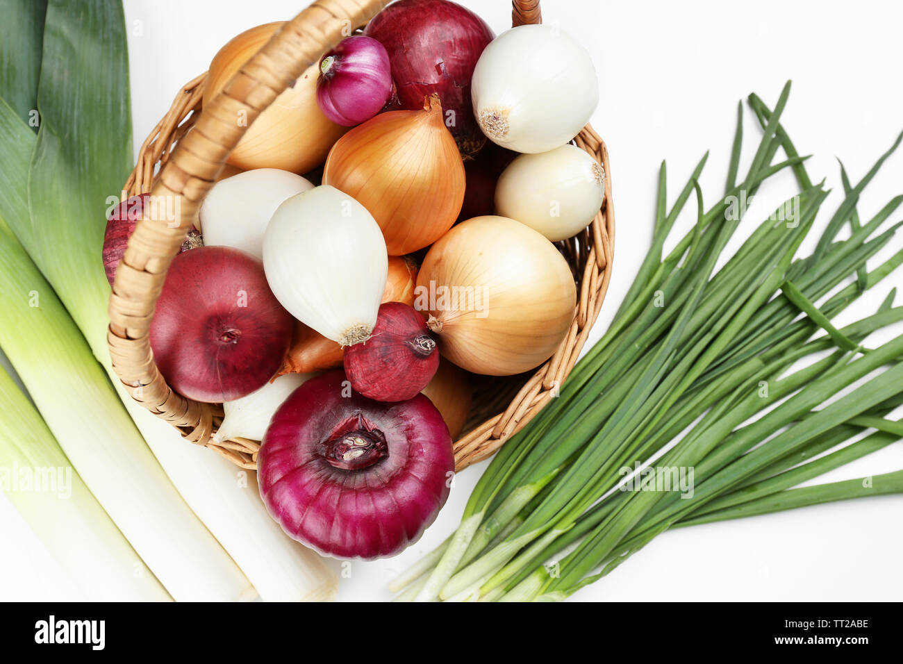 Different raw onion, isolated on white Stock Photo - Alamy