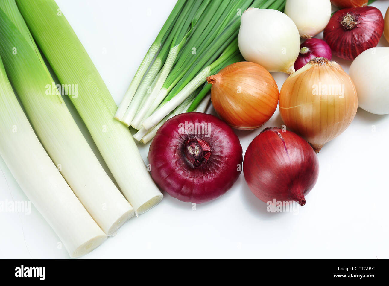 Different raw onion, isolated on white Stock Photo - Alamy