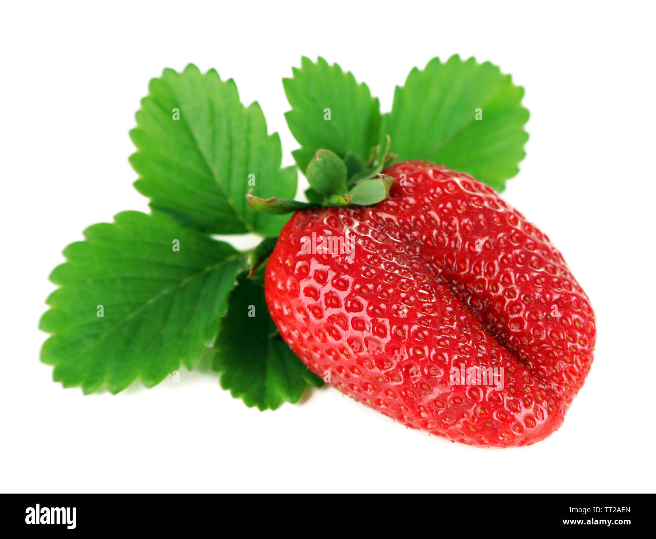 Strawberry with leaves isolated on white Stock Photo - Alamy