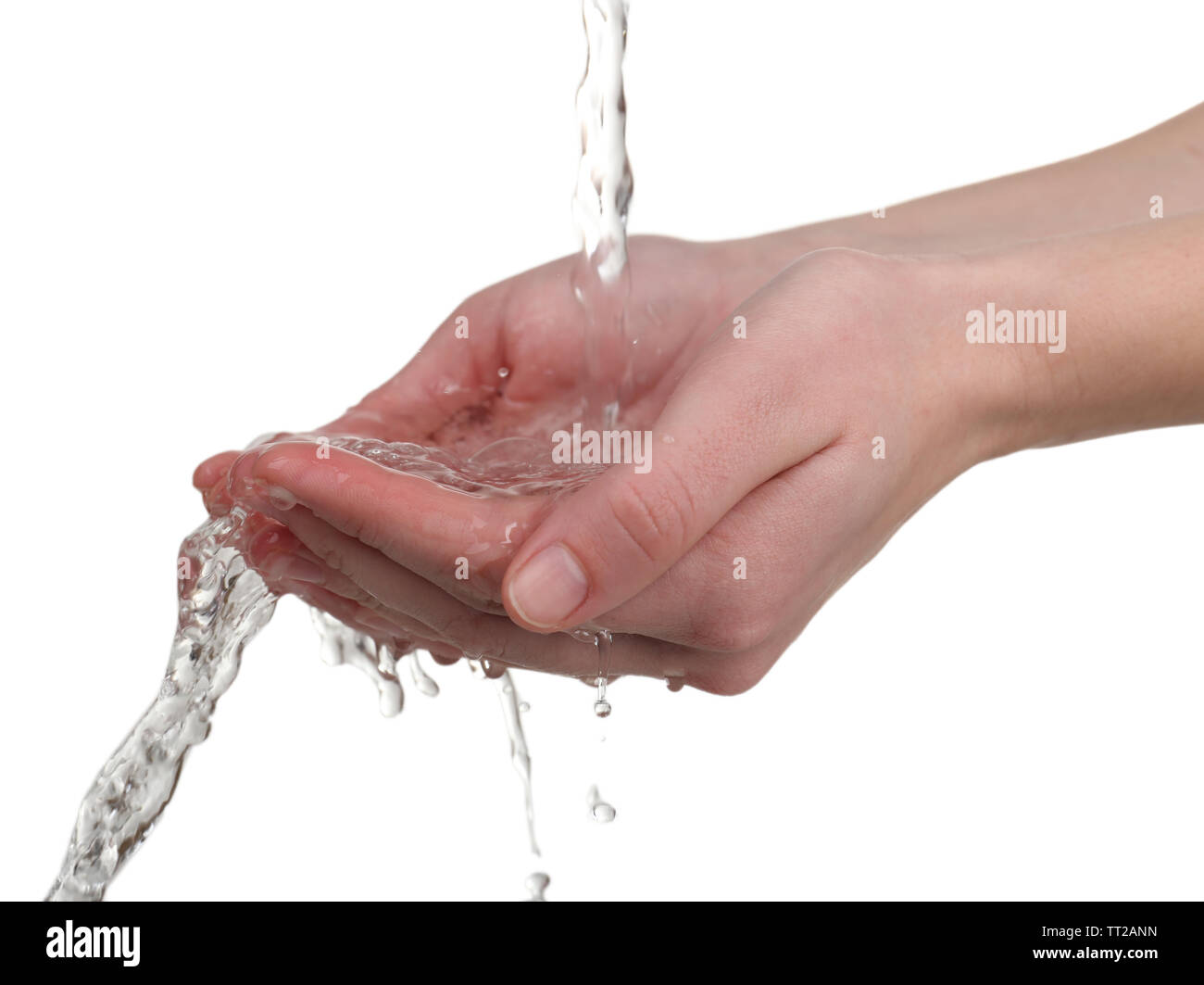 Human hands with water splashing on them isolated on white Stock Photo ...