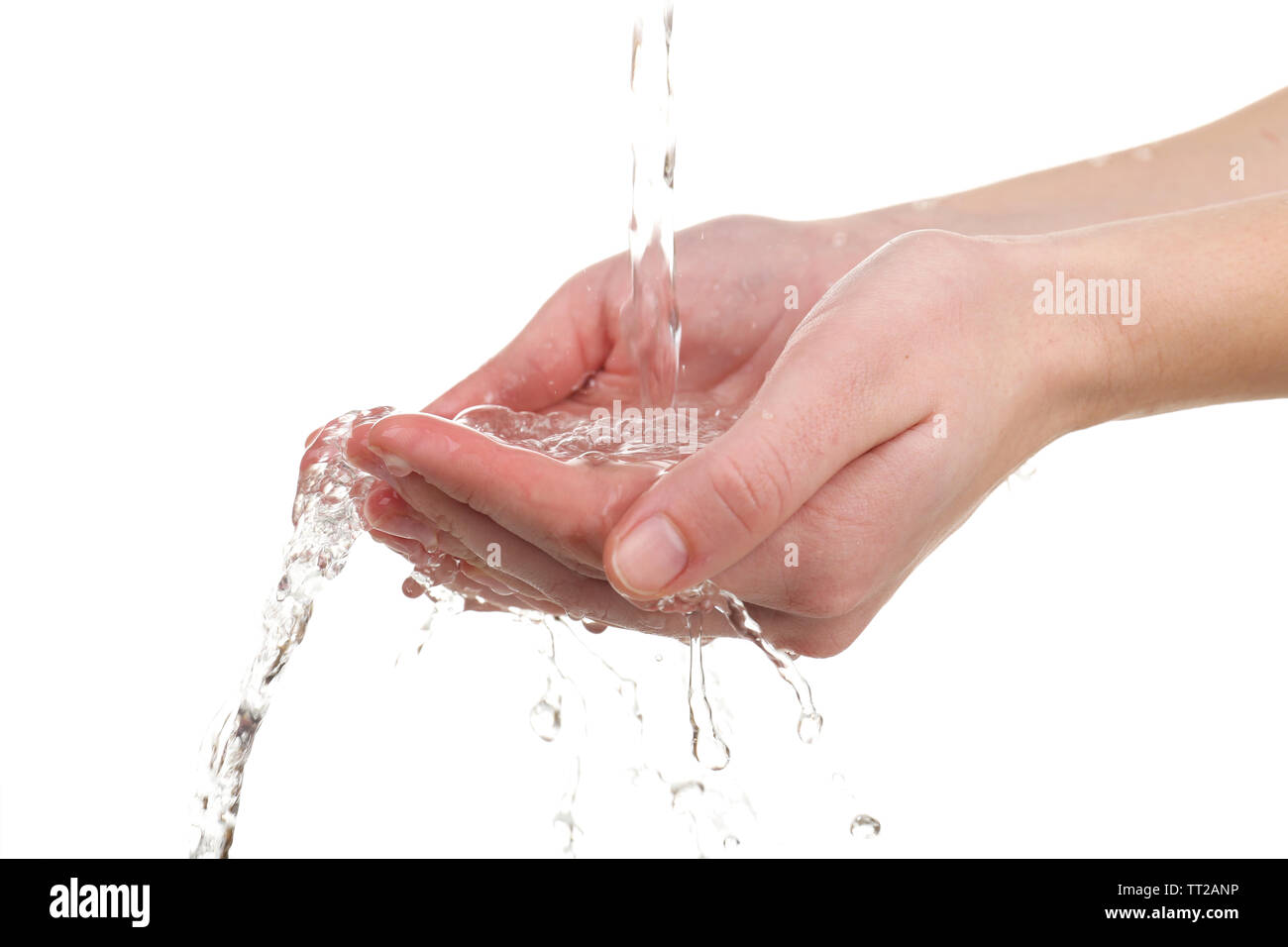 Human hands with water splashing on them isolated on white Stock Photo ...