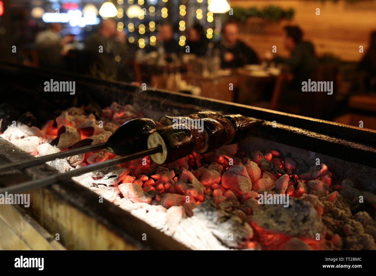 eggplant shish kebab fireside barbeque Stock Photo - Alamy